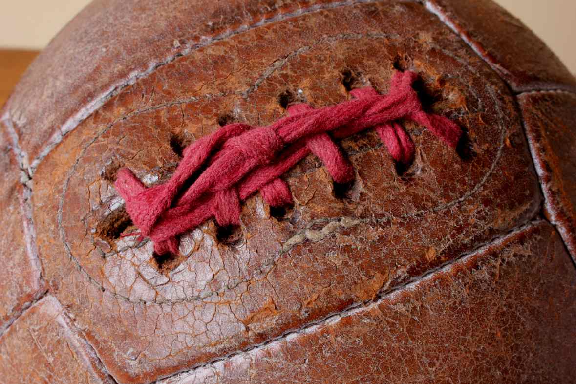 Vintage c1940 Leather Football. Old Laced 13 Panel Soccer Display Ball.