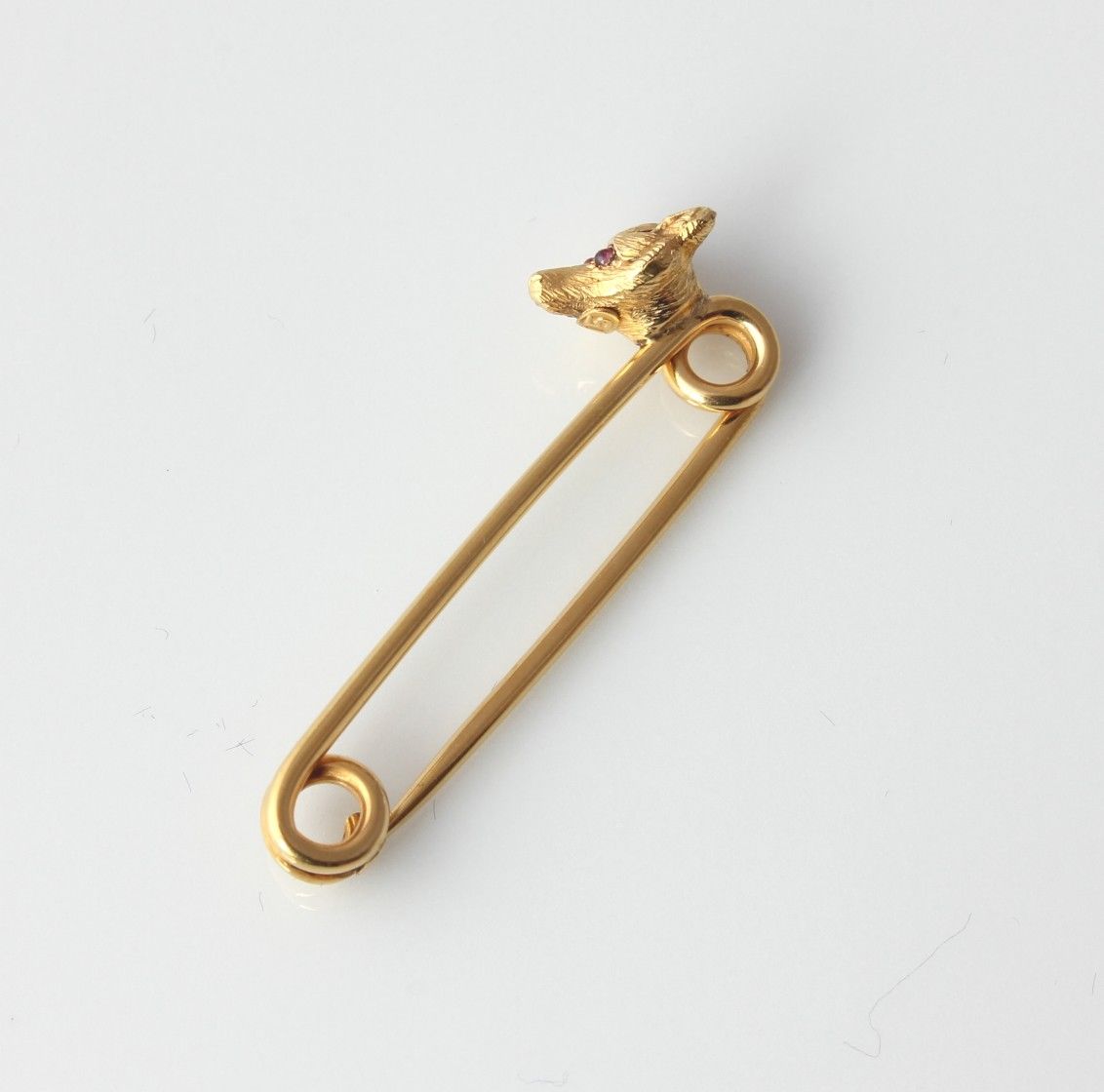 Antique 15ct Gold Fox Head Mask Brooch / Hunting Tie Pin Clip Ruby Eyes.