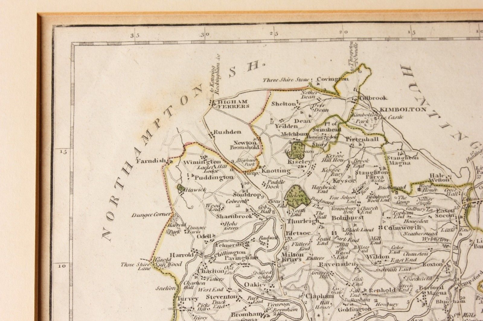 1793 Map of Bedfordshire by J. Cary. Framed.