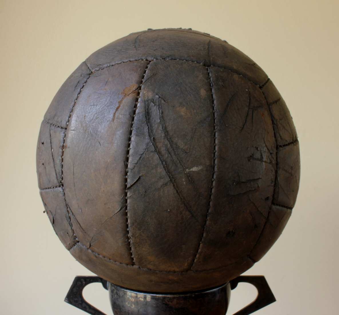 Vintage c1950 Football. Old Laced 18 Panel Leather Soccer Display Ball.