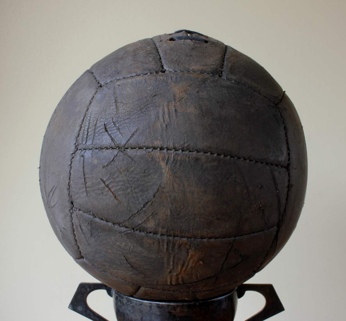 Vintage c1950 Football. Old Laced 18 Panel Leather Soccer Display Ball.