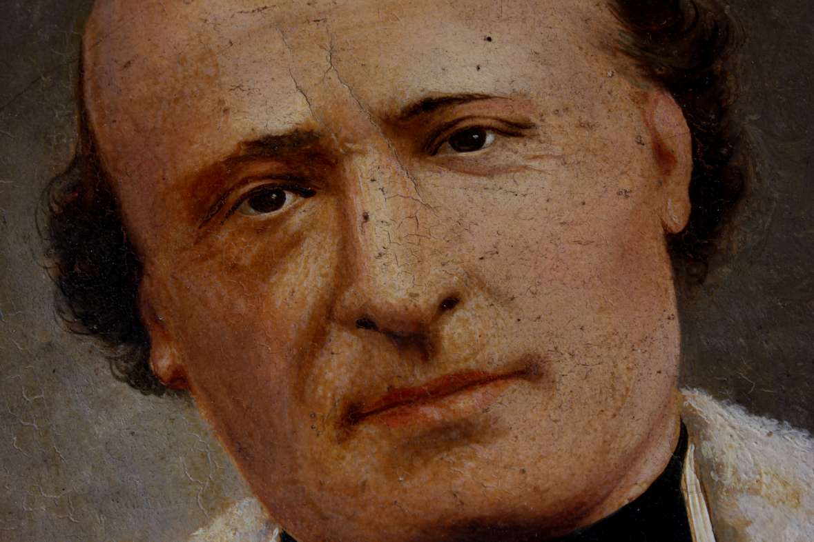 French Priest Oil Painting. Framed Religious Man Portrait. Lyon 1888.