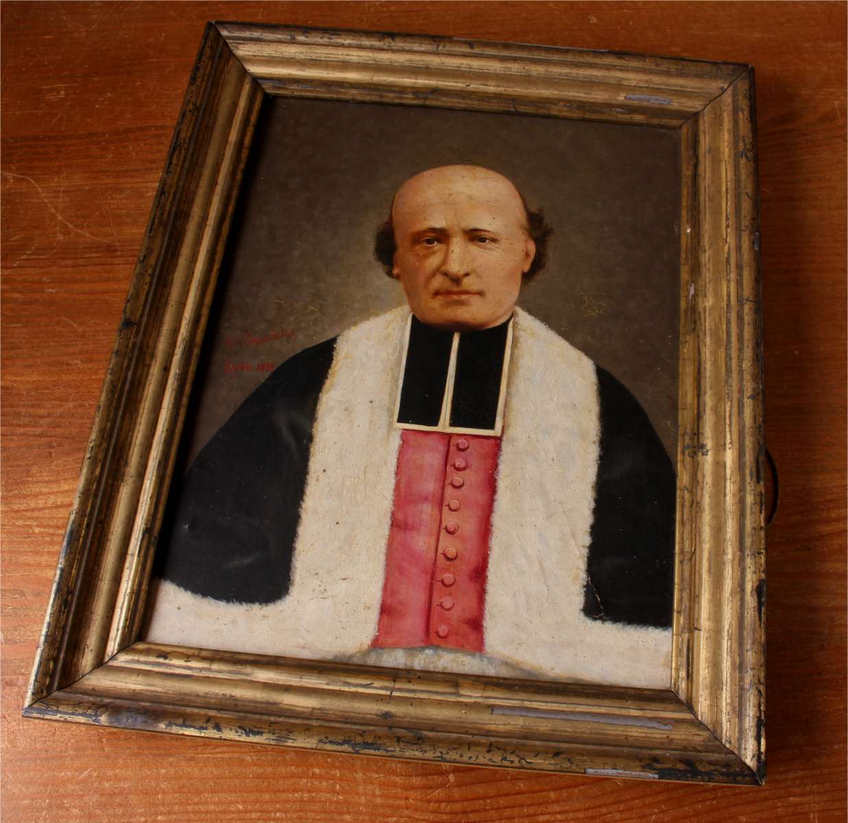French Priest Oil Painting. Framed Religious Man Portrait. Lyon 1888.
