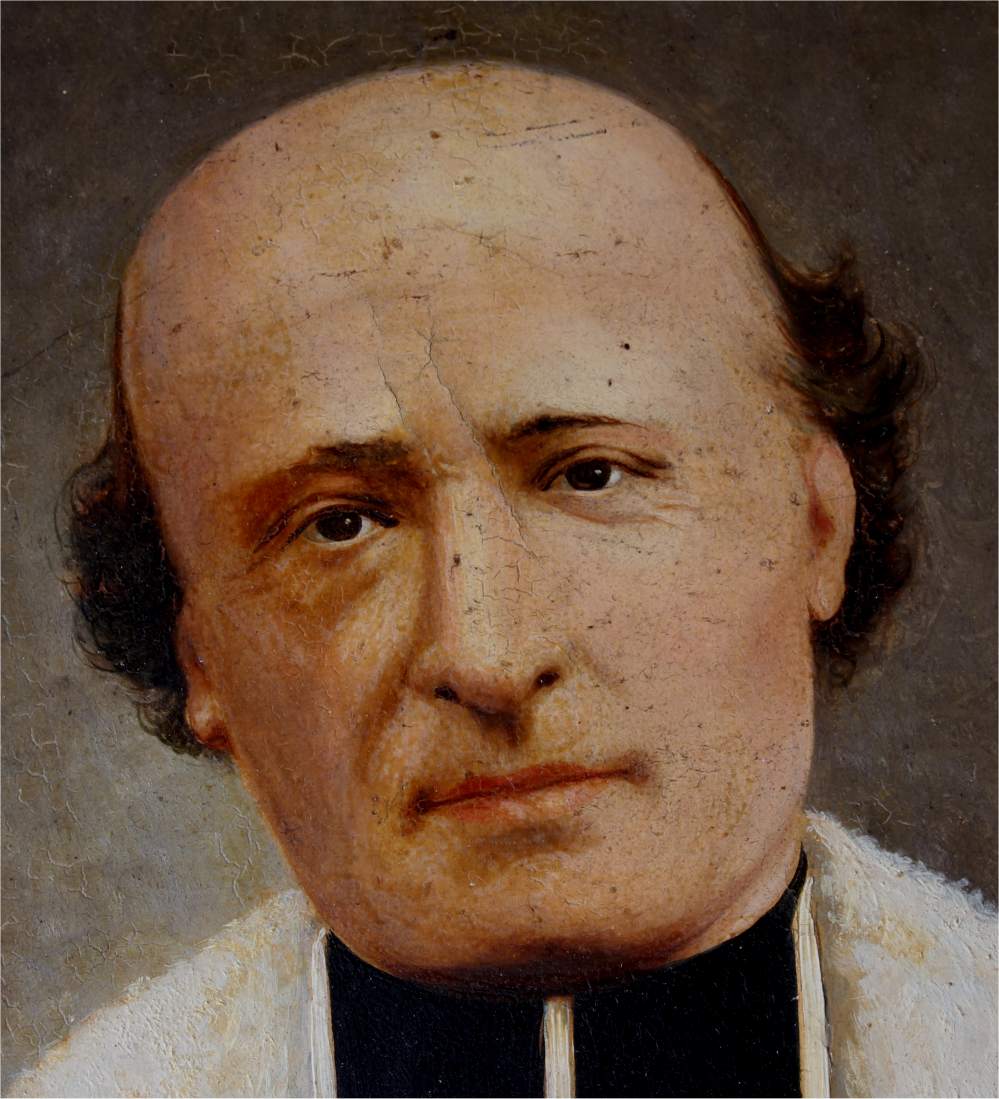 French Priest Oil Painting. Framed Religious Man Portrait. Lyon 1888.