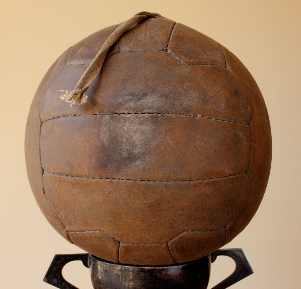 Leather Football. Old 1950's Collectable Laced 18 Panel Ball.