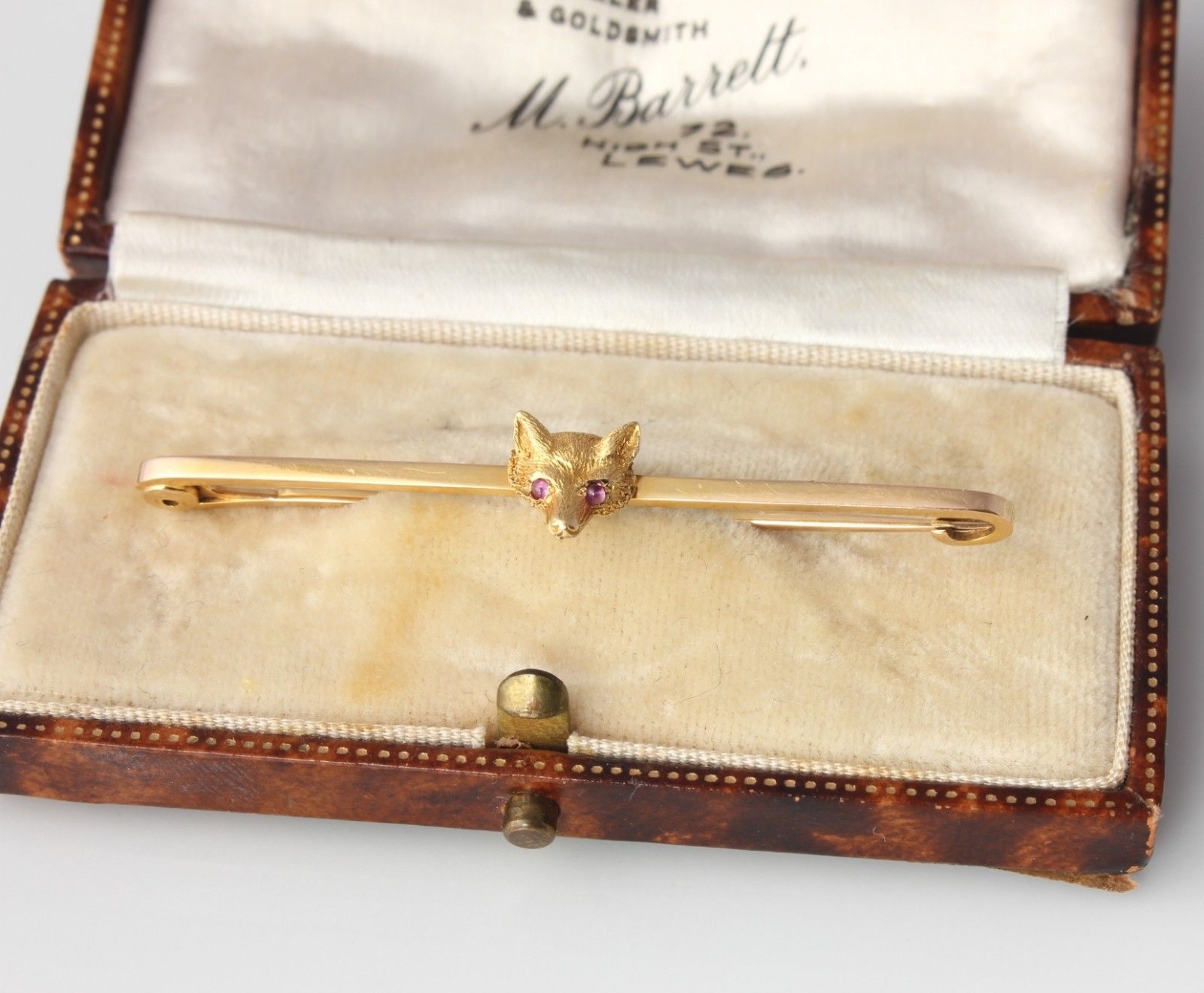 18ct Gold Fox Head Mask Ruby Eyes Brooch With 15ct Pin. Hunting Tie Clip.