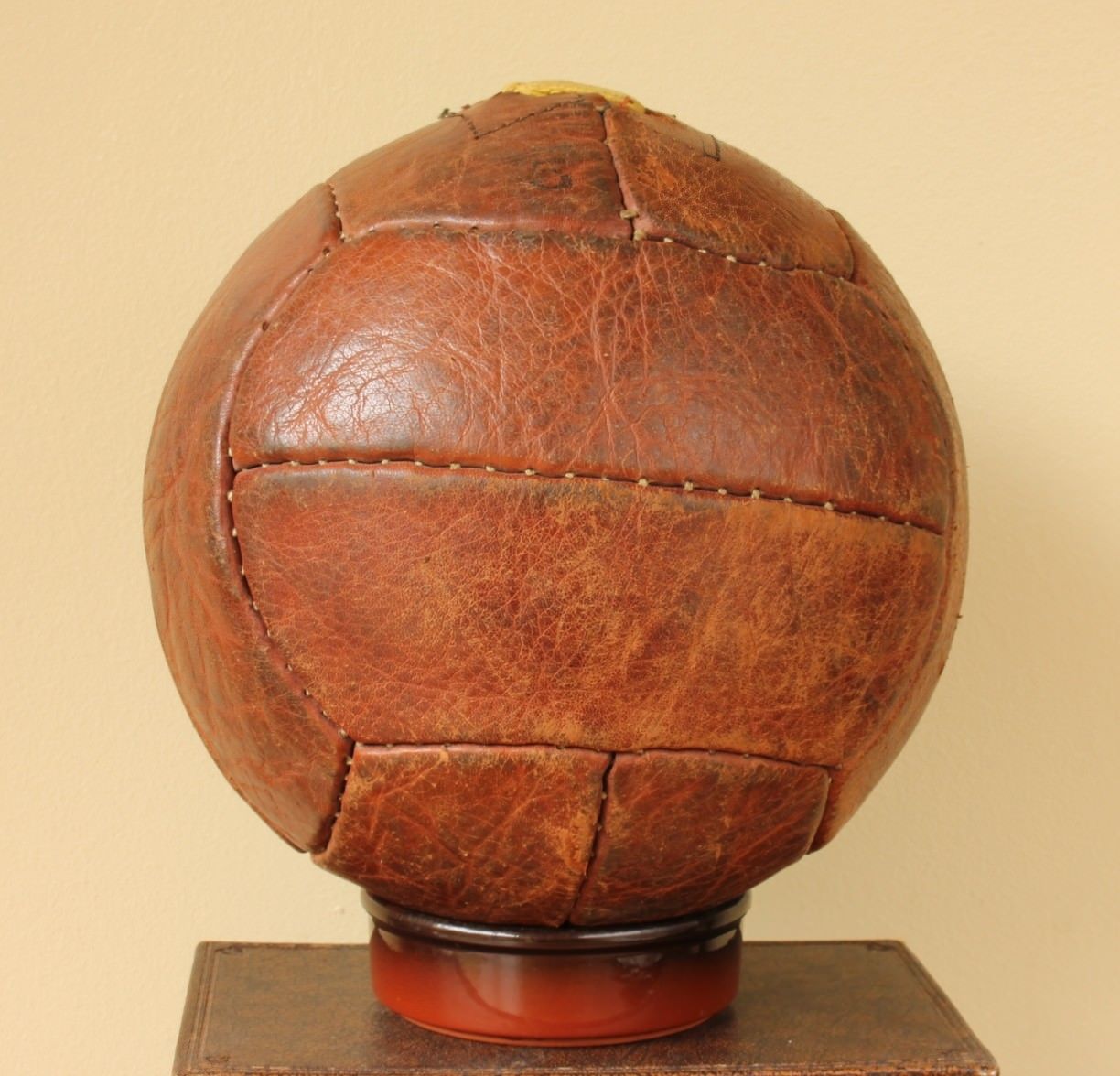 Antique Vintage Small Leather Football. 12 Panel Old Laced Soccer Ball ...