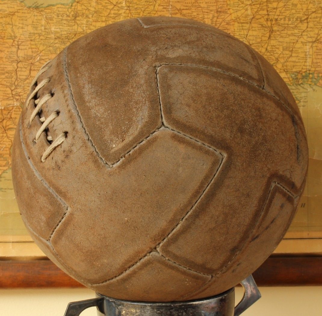 Leather T-Panel Football. Old Laced 1930s FIFA World Cup Soccer Ball.