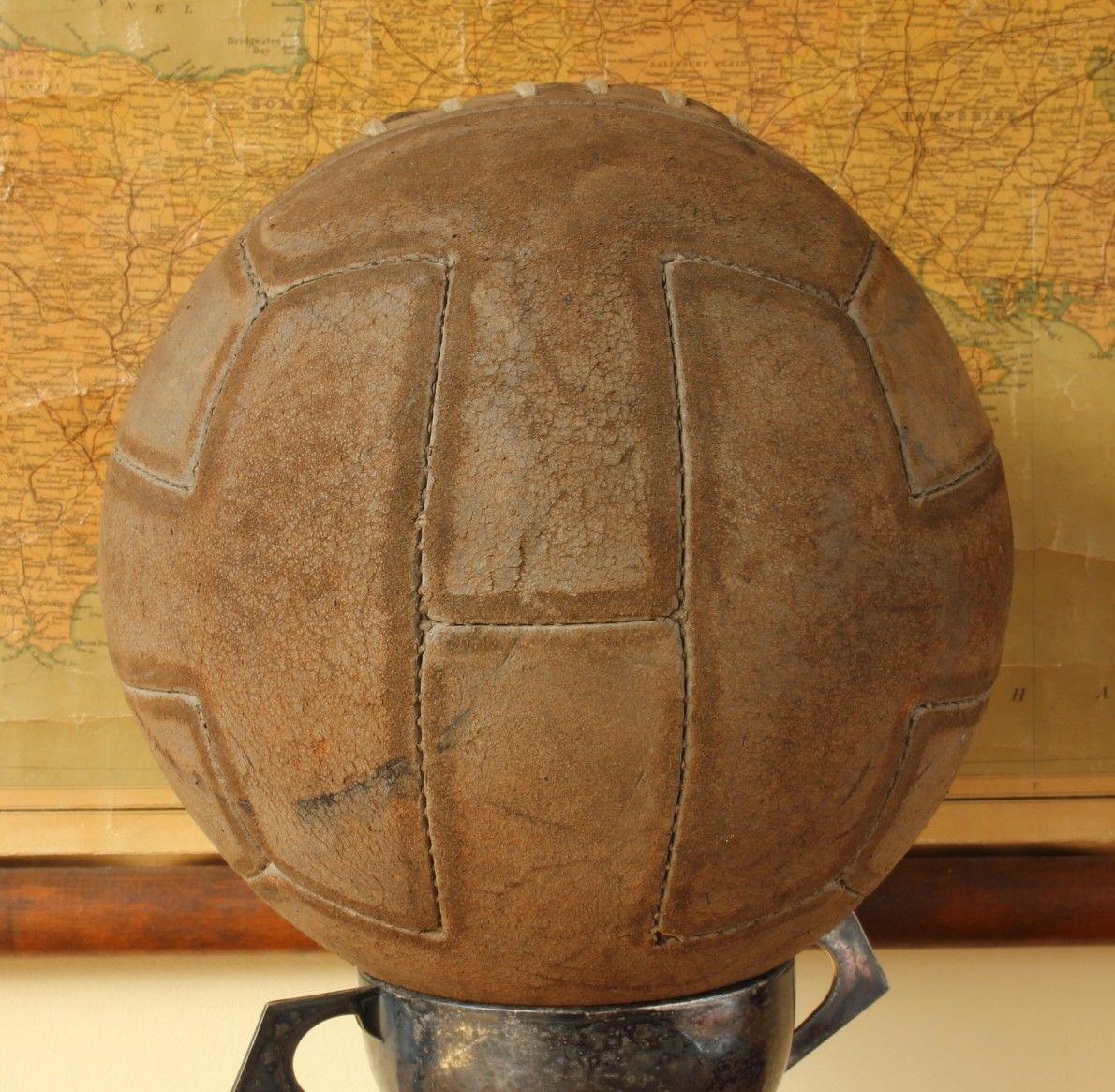 Leather T-Panel Football. Old Laced 1930s FIFA World Cup Soccer Ball.