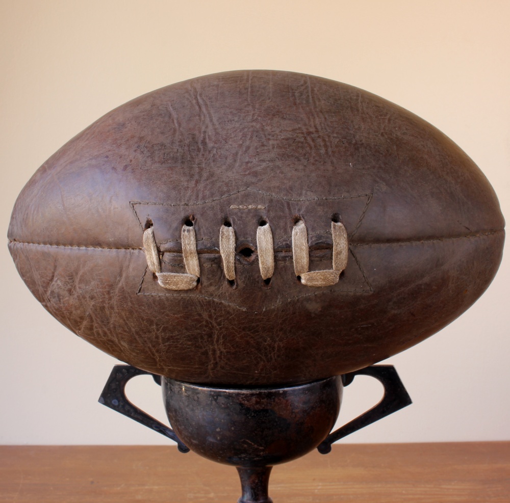c1950 Leather Laced Rugby Ball. Prop, Sports Bar, Museum, Shop Display.