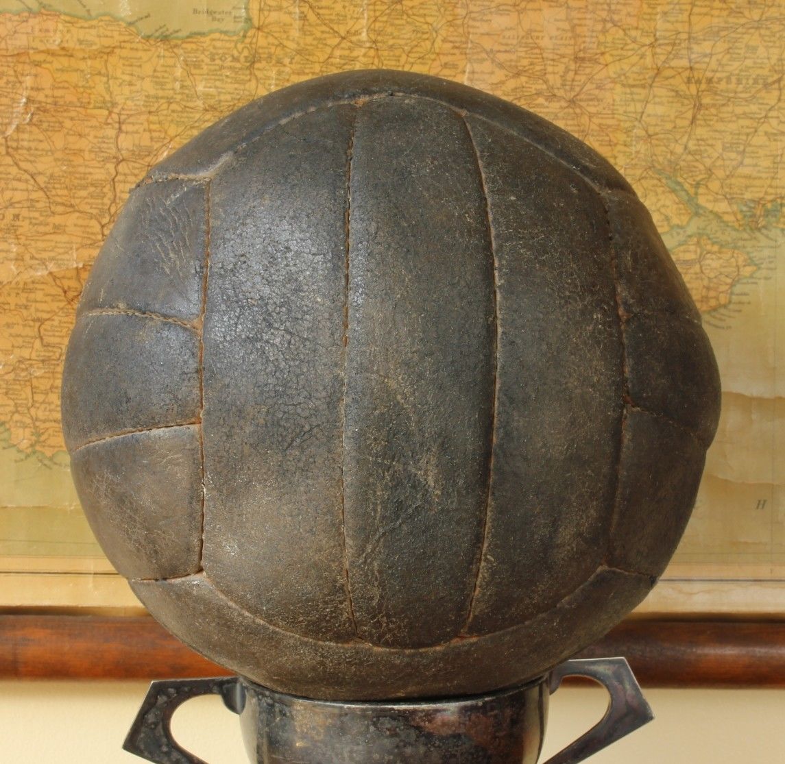 Valve Hole Type Leather Football. Old 1950s 18 Panel Soccer Ball.