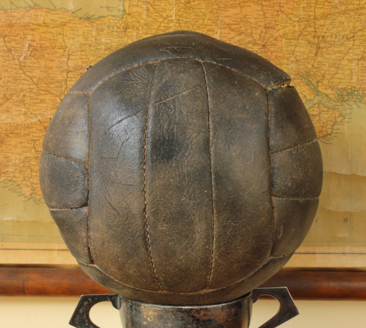 Valve Hole Type Leather Football. Old 1950s 18 Panel Soccer Ball.