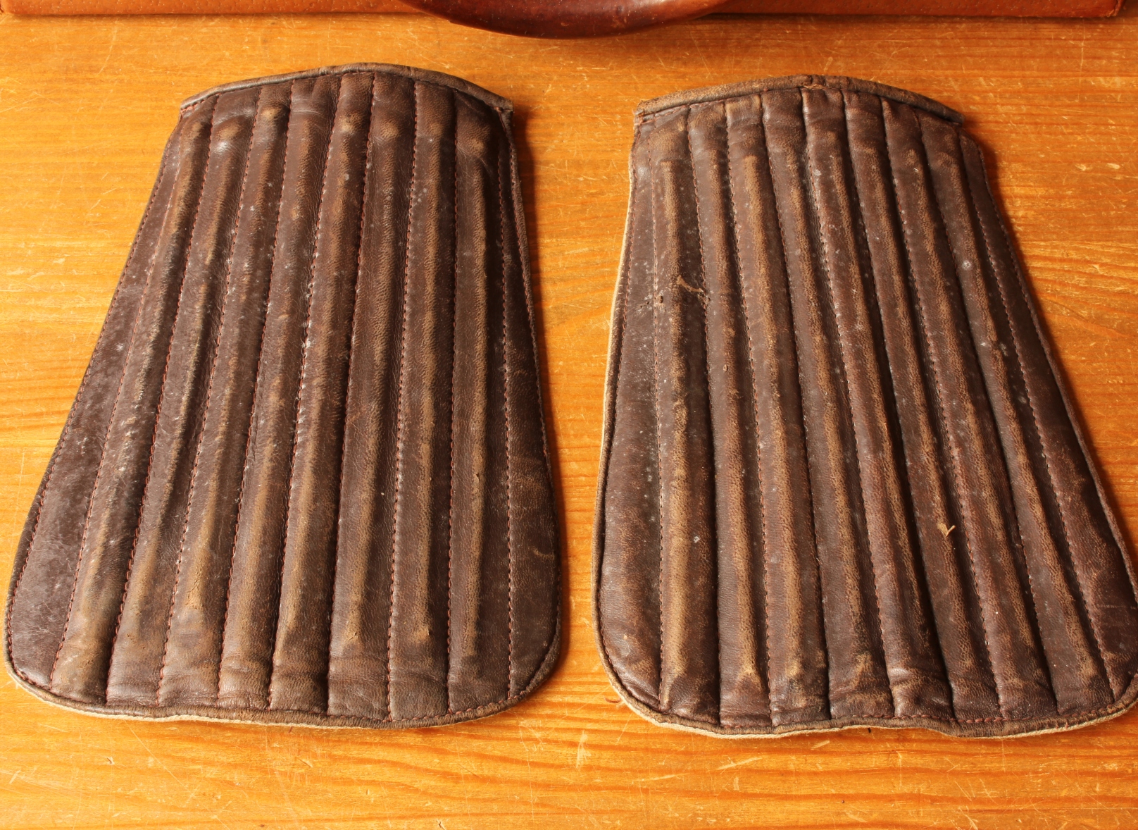 Leather Football Shin Pads. Old Soccer Shinpad Guards c1950.