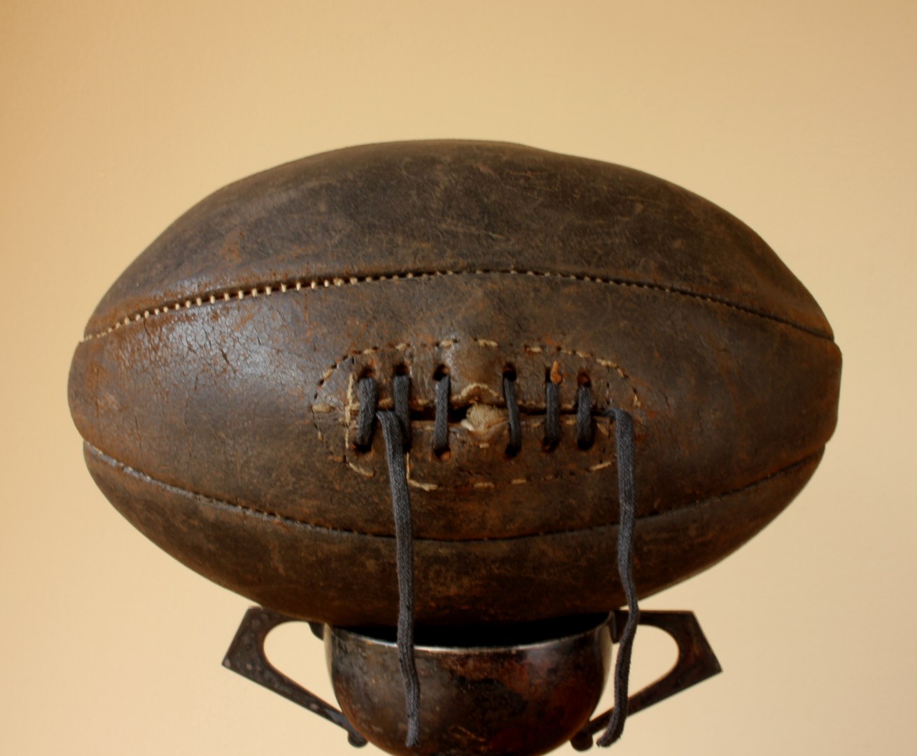 Original 6 Panel Rugby Ball. c1940. Sports Bar. Prop. Display Ball.