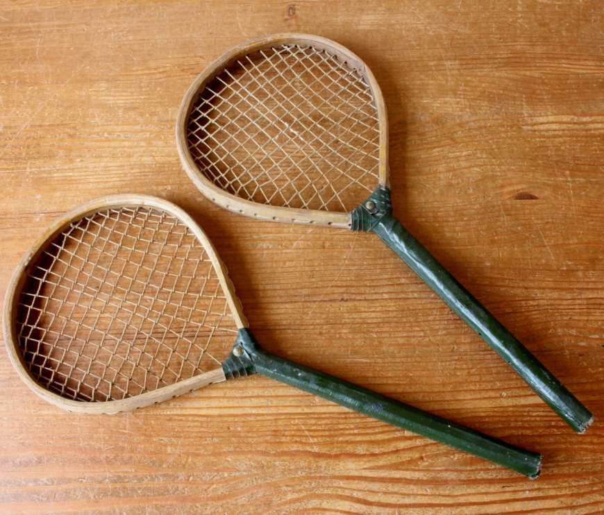 Pair of Badminton Battledore Rackets. Two Victorian French Bats. 19thc.