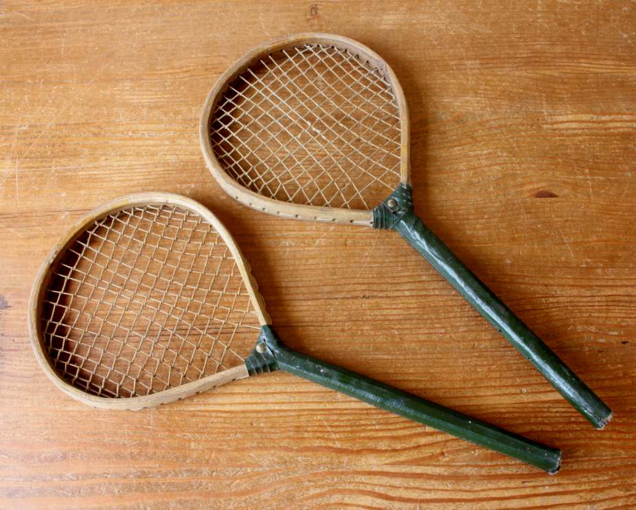 Pair of Badminton Battledore Rackets. Two Victorian French Bats. 19thc.