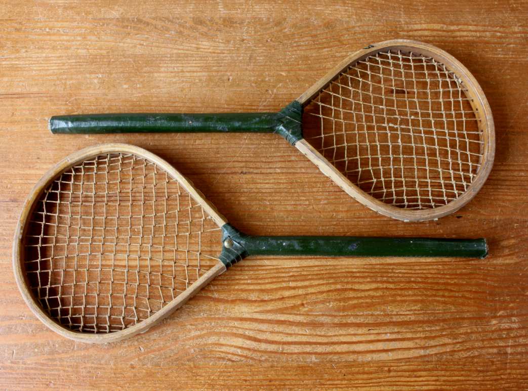 Pair of Badminton Battledore Rackets. Two Victorian French Bats. 19thc.
