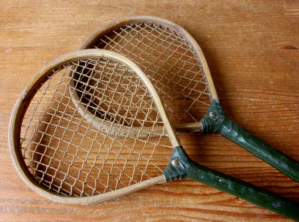 Pair of Badminton Battledore Rackets. Two Victorian French Bats. 19thc.