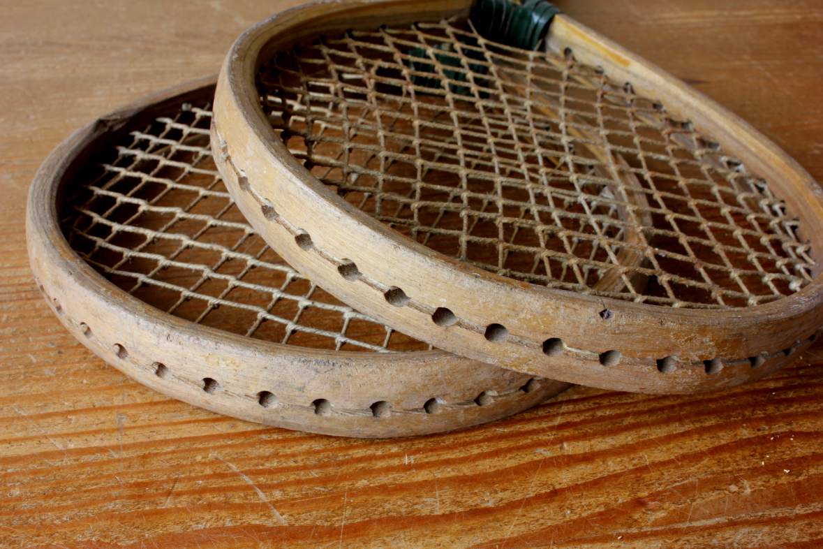 Pair of Badminton Battledore Rackets. Two Victorian French Bats. 19thc.