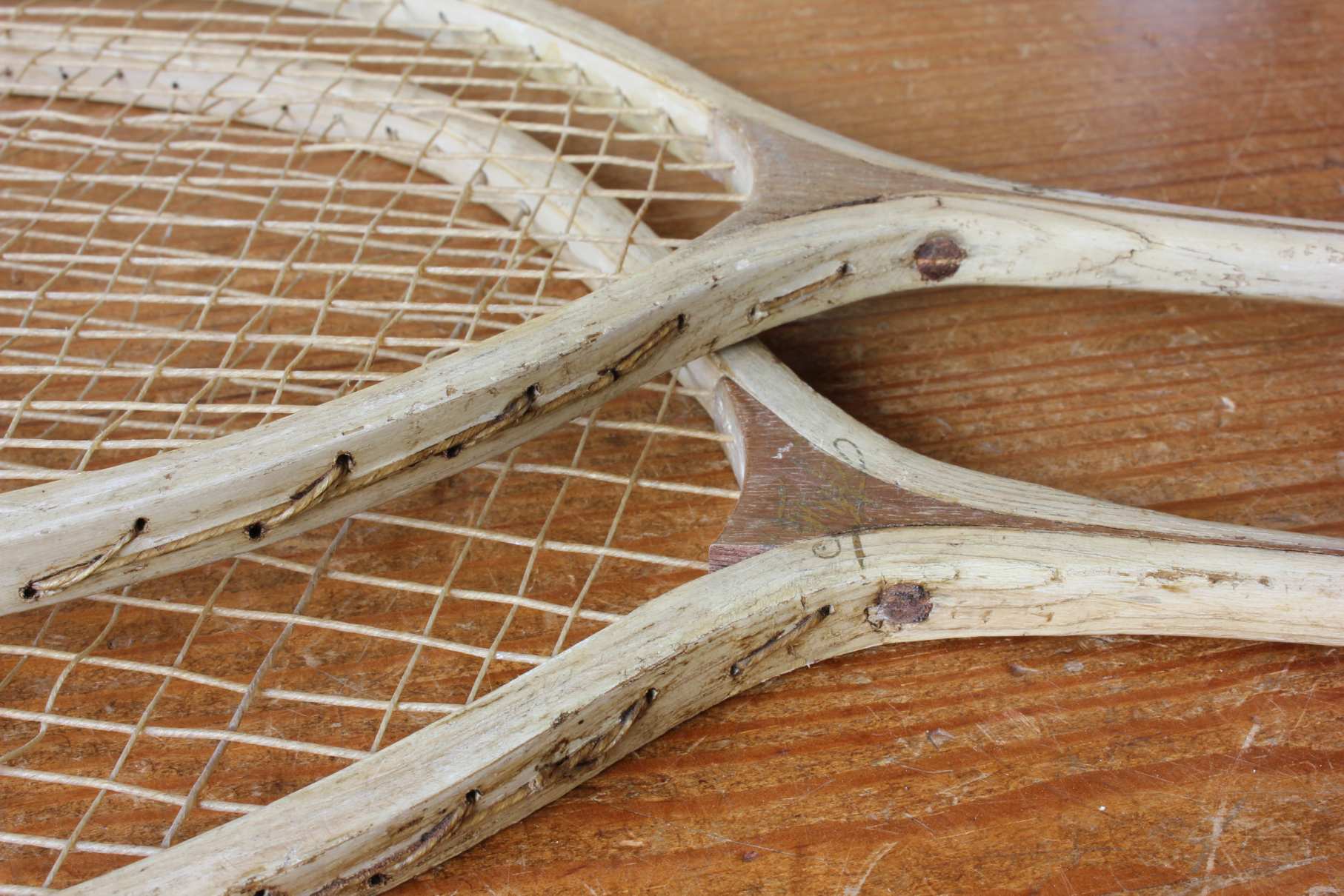 Pair of Badminton Rackets & Feather Shuttlecocks. Two Victorian Racquets.