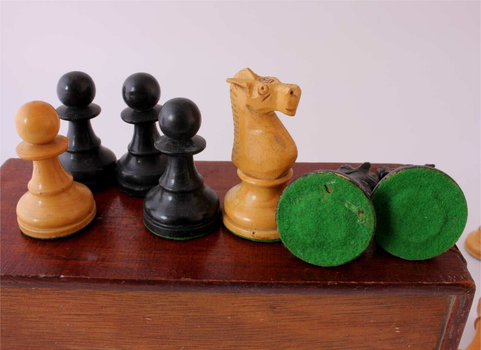 Antique Wood Boxed Chess Set & W B Tattersall Chess Rule Book.