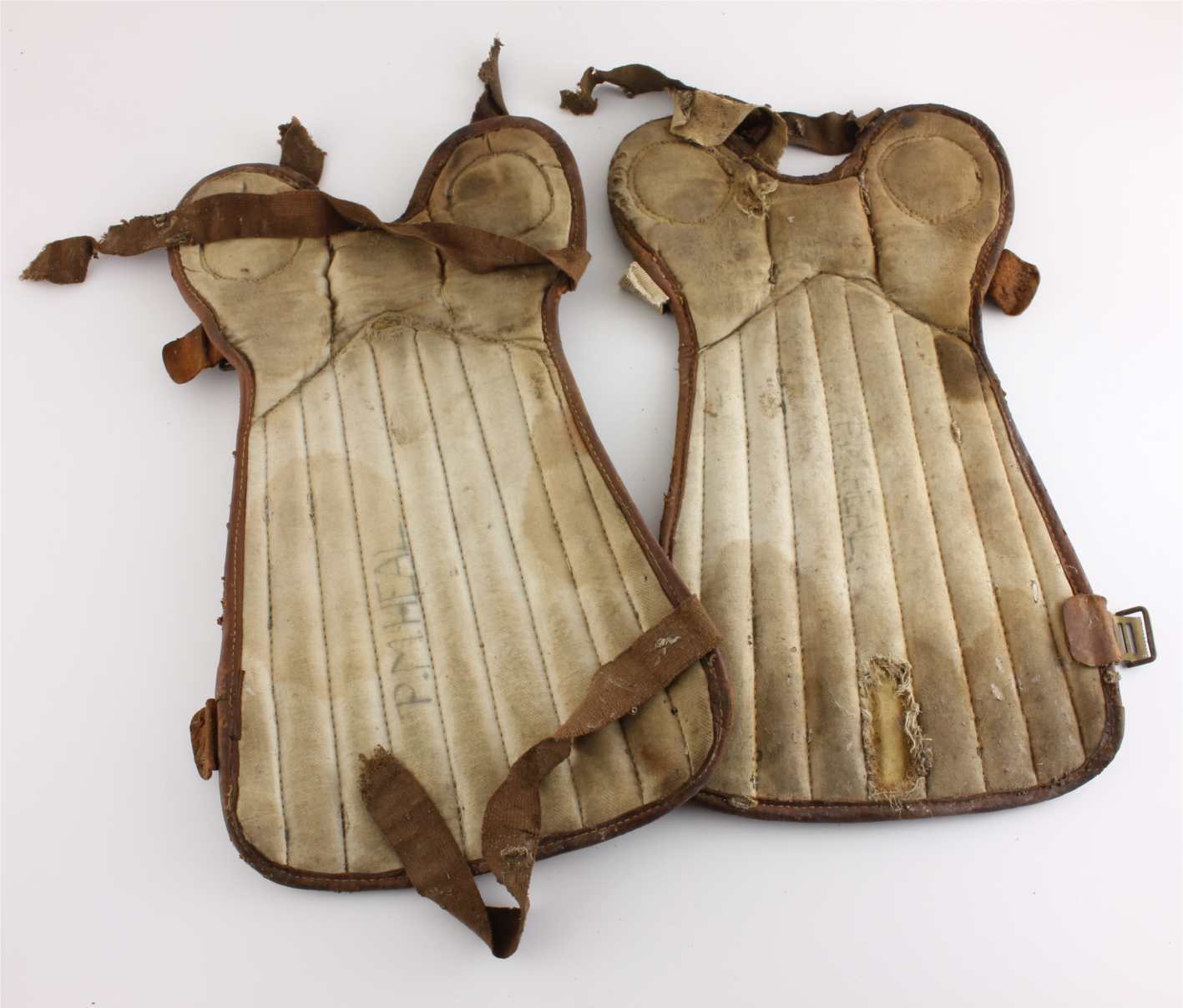Antique Leather Football Leg Guards. Soccer Shin Pads. c1910 Shinguards.
