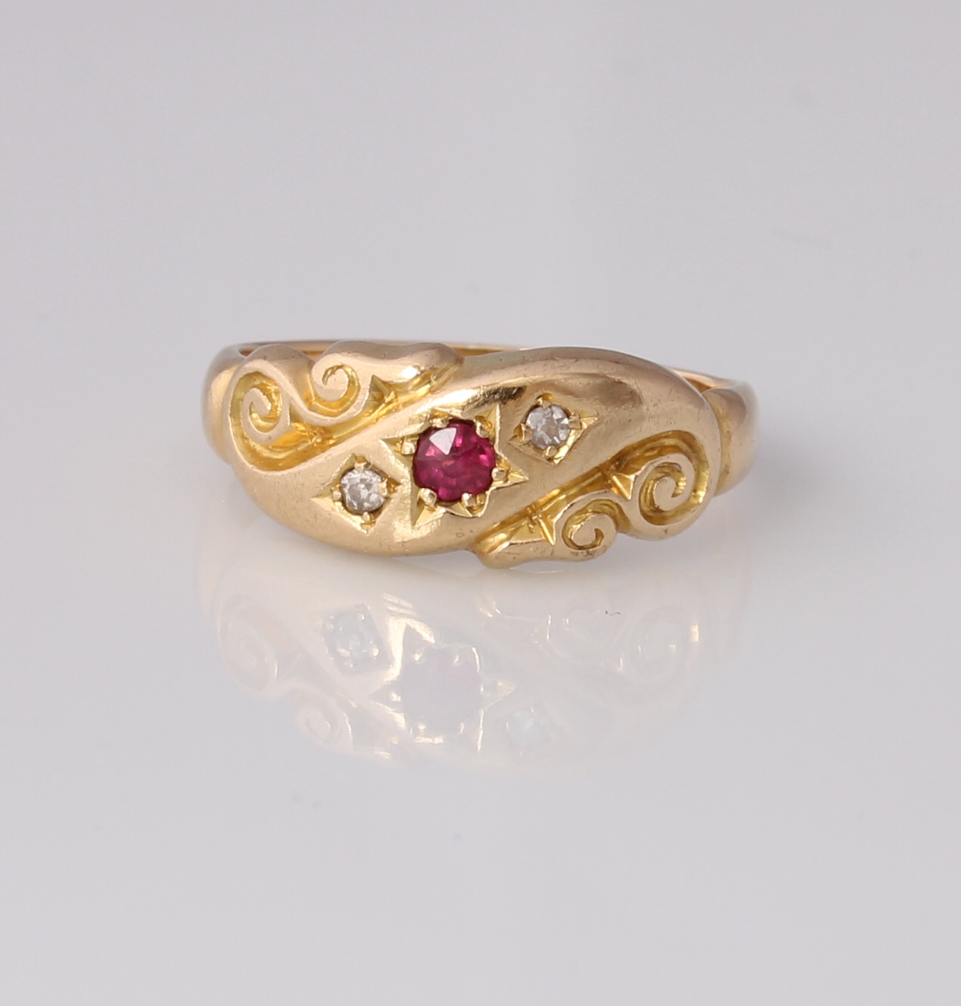 Victorian 18ct Yellow Gold Ruby & Diamond Gypsy Ring. Antique. Size K 1/2