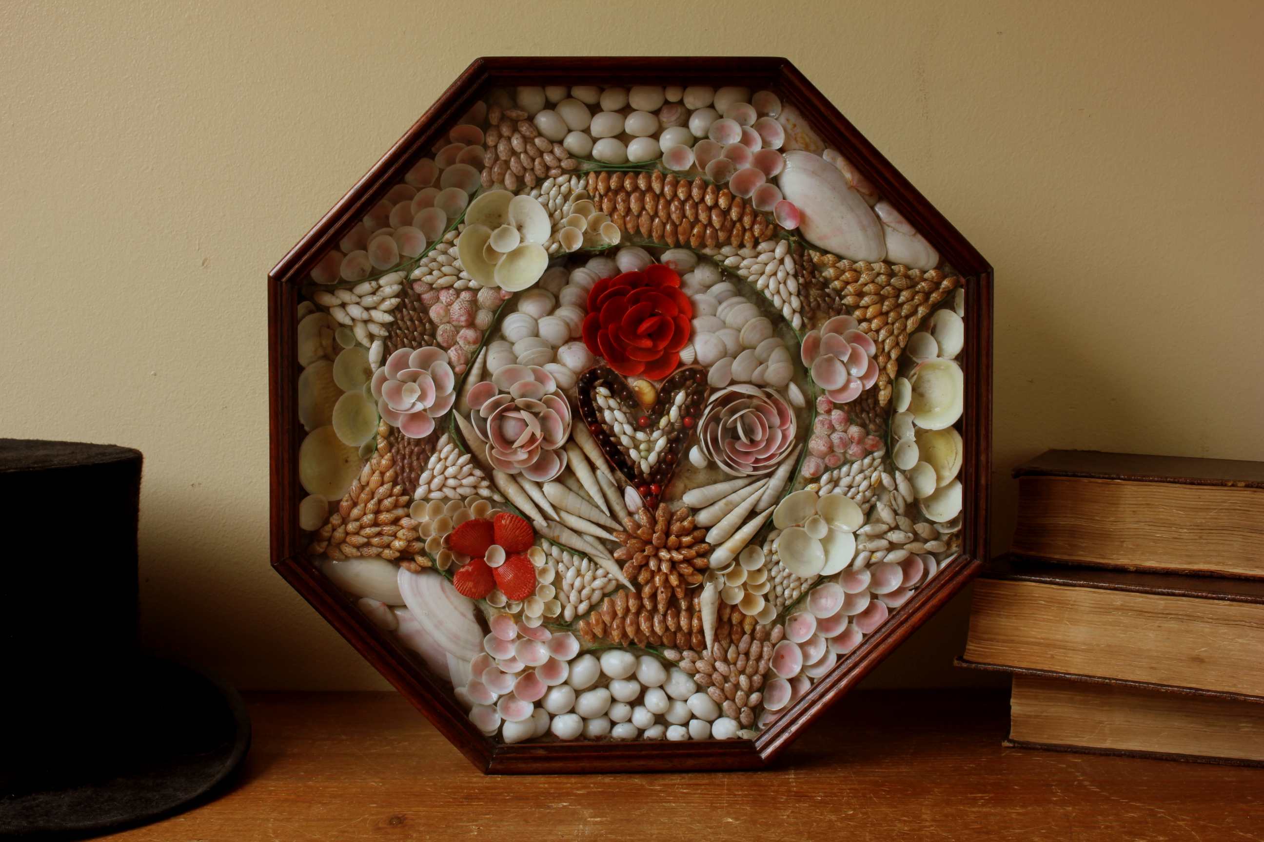 Antique Sailor's Shell Valentine. 19th Century Shellwork Love Token.