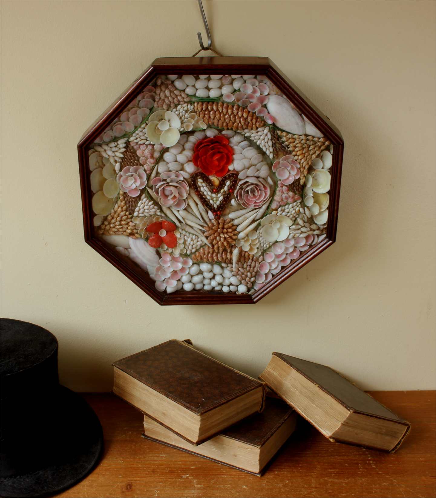 Antique Sailor's Shell Valentine. 19th Century Shellwork Love Token.