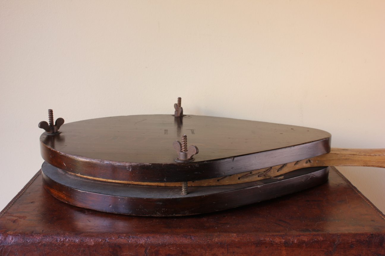 Wooden Tennis Racket Press. Victorian John Holden Racquet Clamp. c1880.