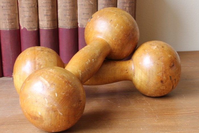 Two Antique Wooden Dumbbells