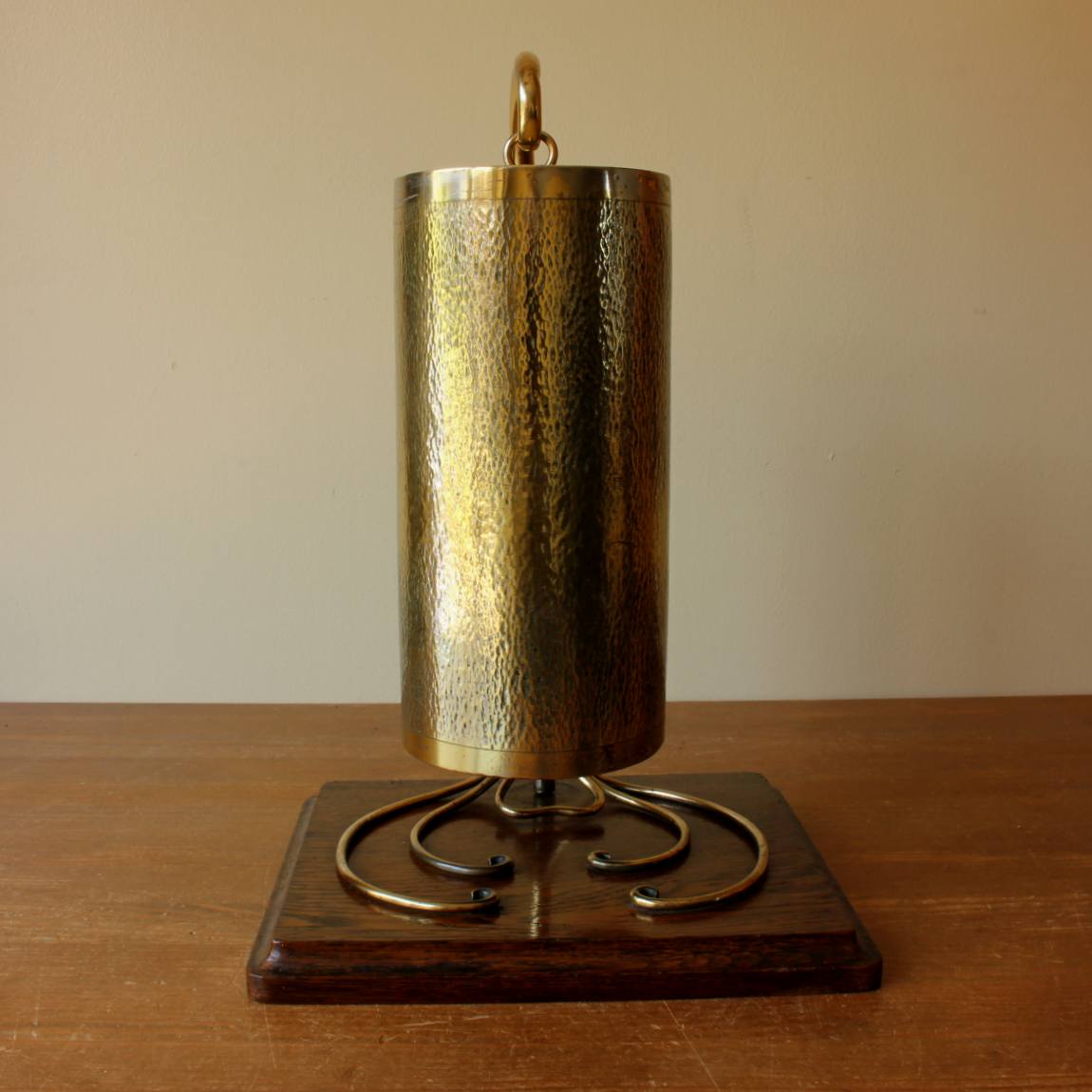Arts & Crafts Dinner Table Gong. Hammered Brass & English Oak Chime.