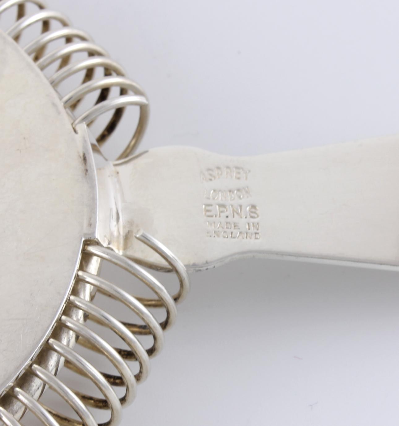 Asprey & Co Silver Plated Cocktail Drinks Strainer Sieve. c1930 Barware.