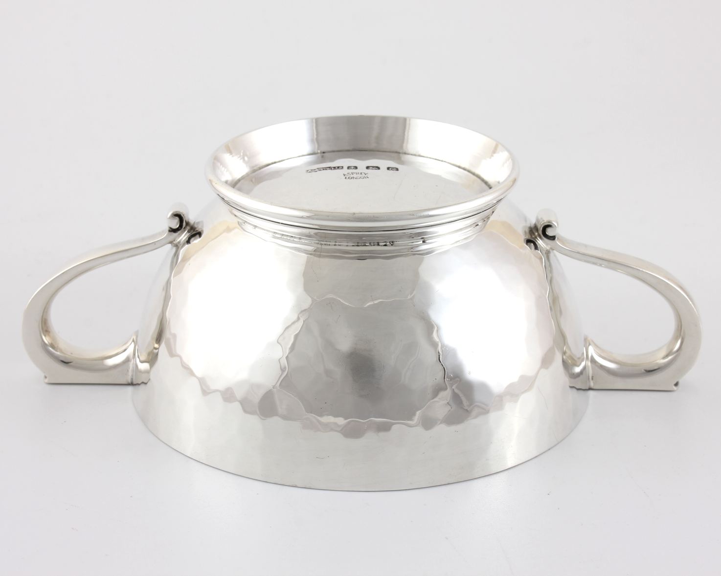 Asprey Solid Silver Hammered Two Handled Bowl. Quaich Cup. 1927.