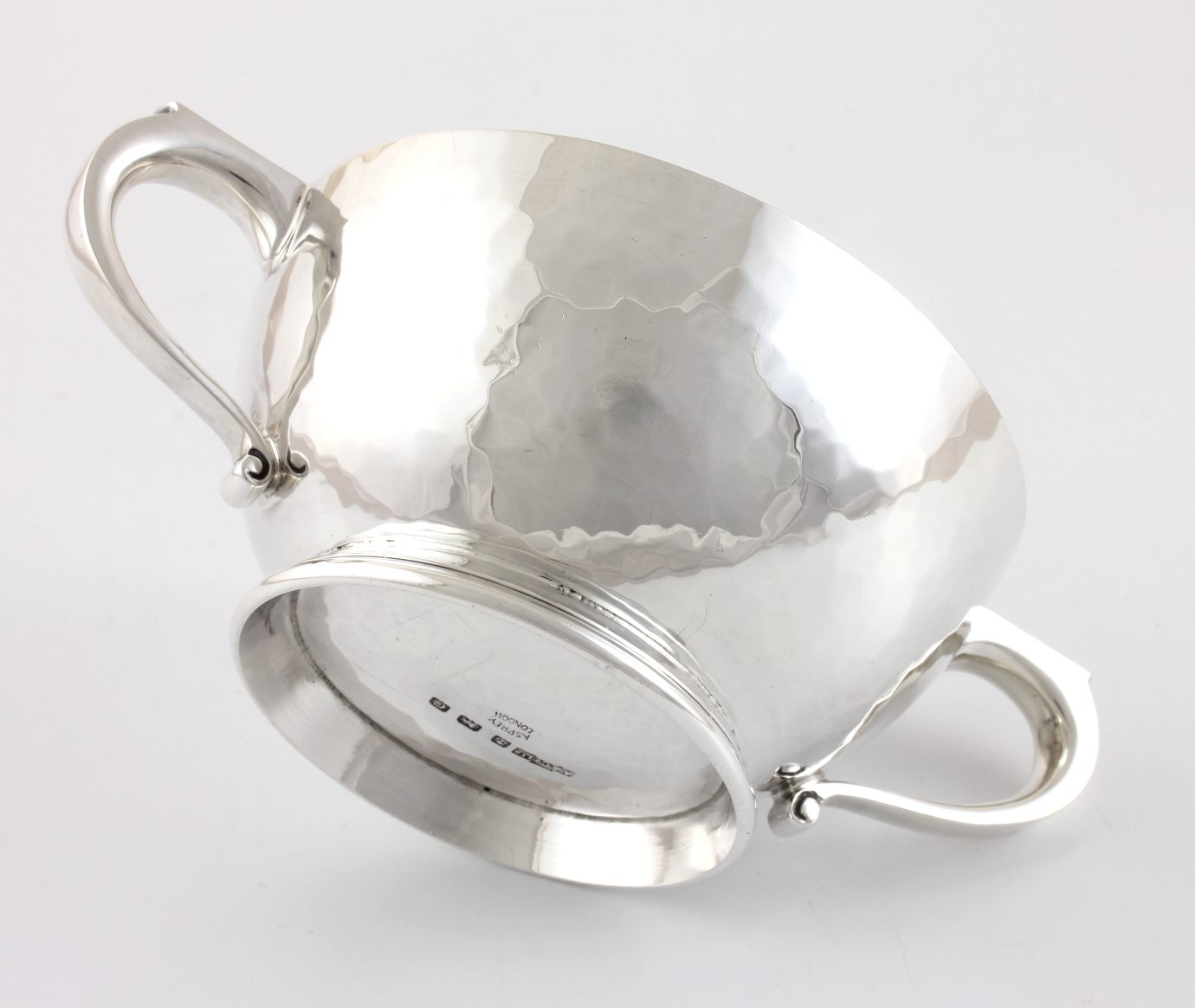Asprey Solid Silver Hammered Two Handled Bowl. Quaich Cup. 1927.