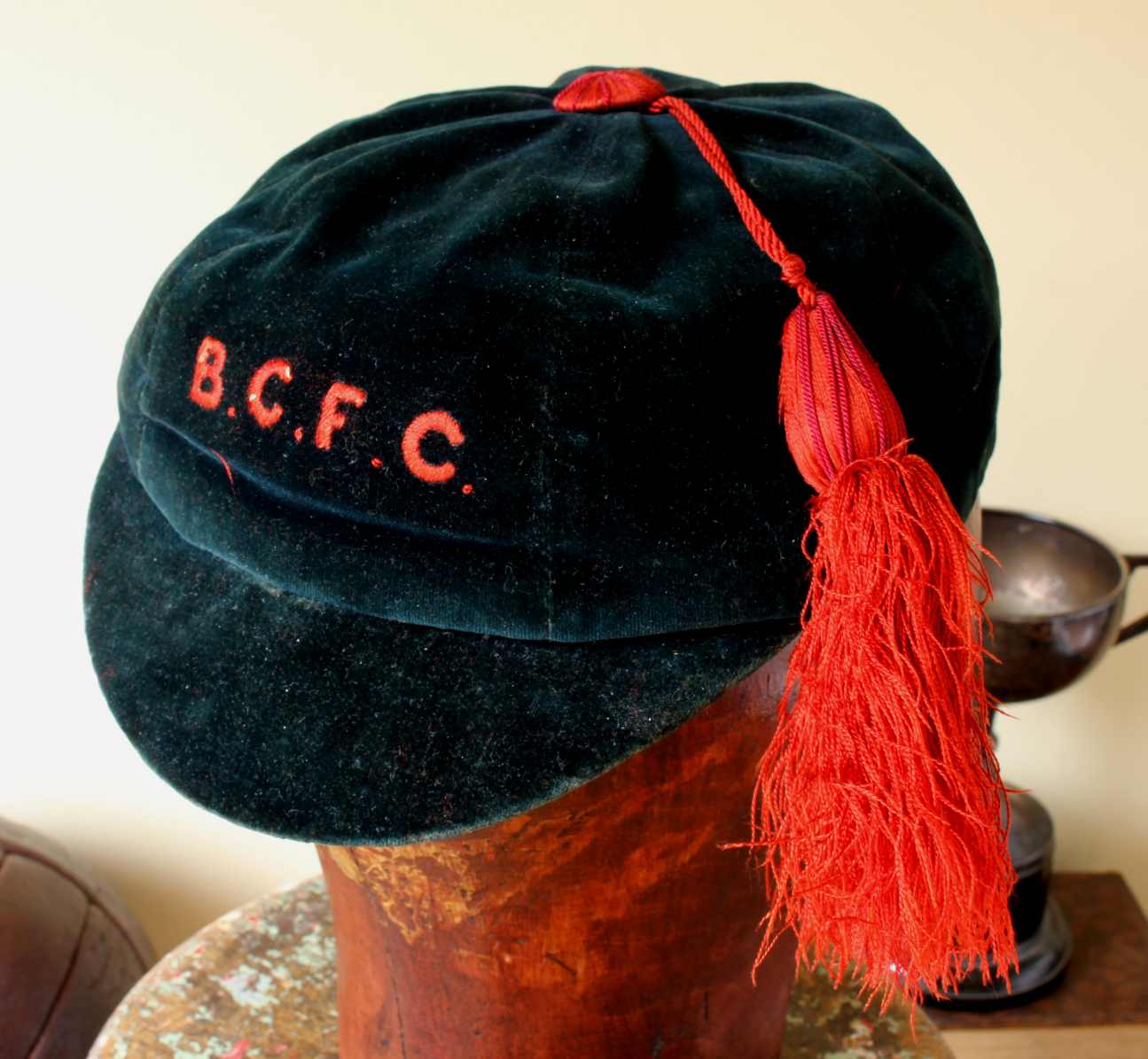 Velvet Sports Cap. BCFC. Football Club Cap. Brighton. E G Lewis. 1920's.