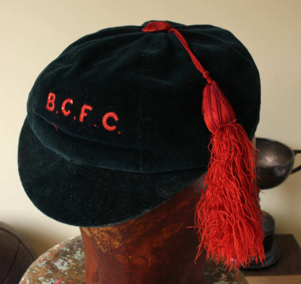Velvet Sports Cap. BCFC. Football Club Cap. Brighton. E G Lewis. 1920's.