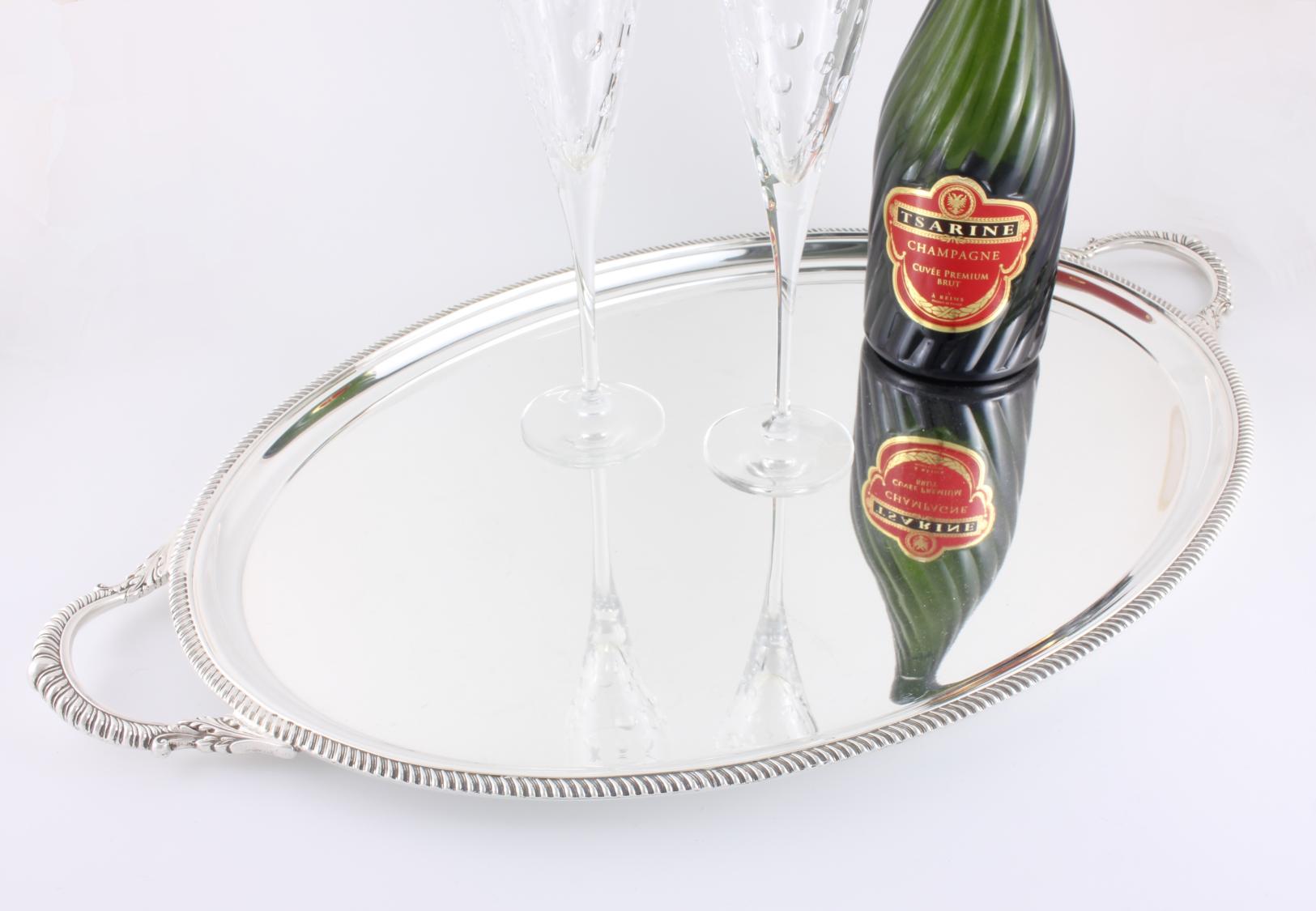 Large Oval Silver Plated Drinks Cocktail Serving Tea Tray. Barker Ellis.