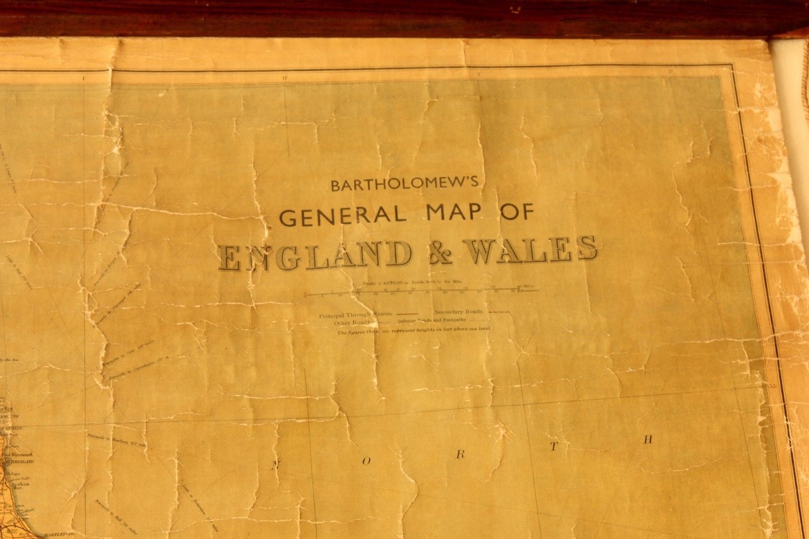 Vintage Bartholomew's General Map of England and Wales. Hanging Wall Chart.