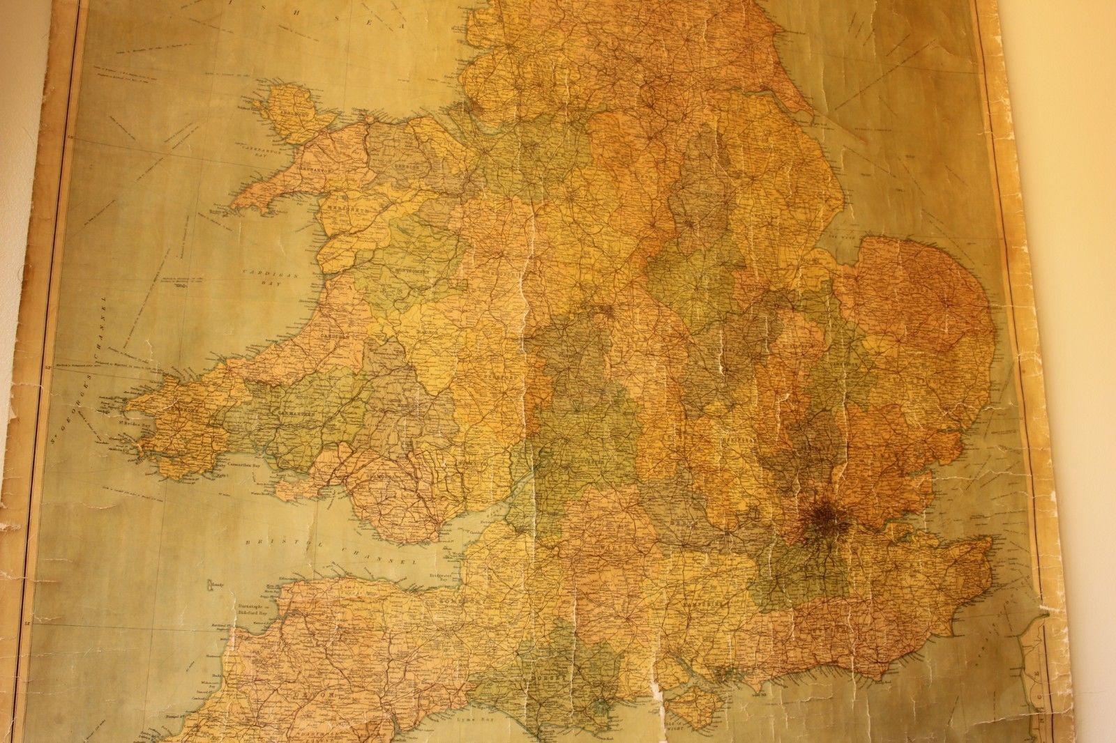 Vintage Bartholomew's General Map of England and Wales. Hanging Wall Chart.