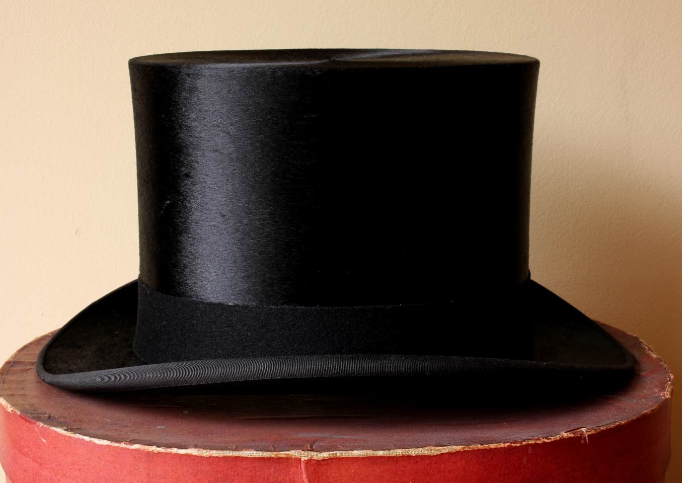 Large Black Top Hat. Battersby & Co. Plush Topper. France. Size UK 7 1/8.