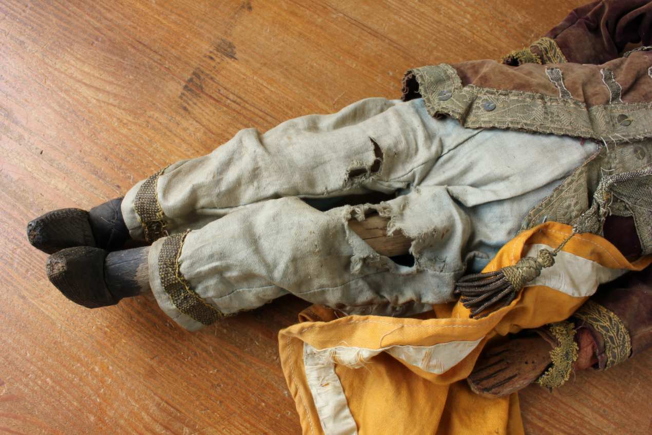 Antique Marionette Figure. French Folk Art Articulated Puppet Mannequin.