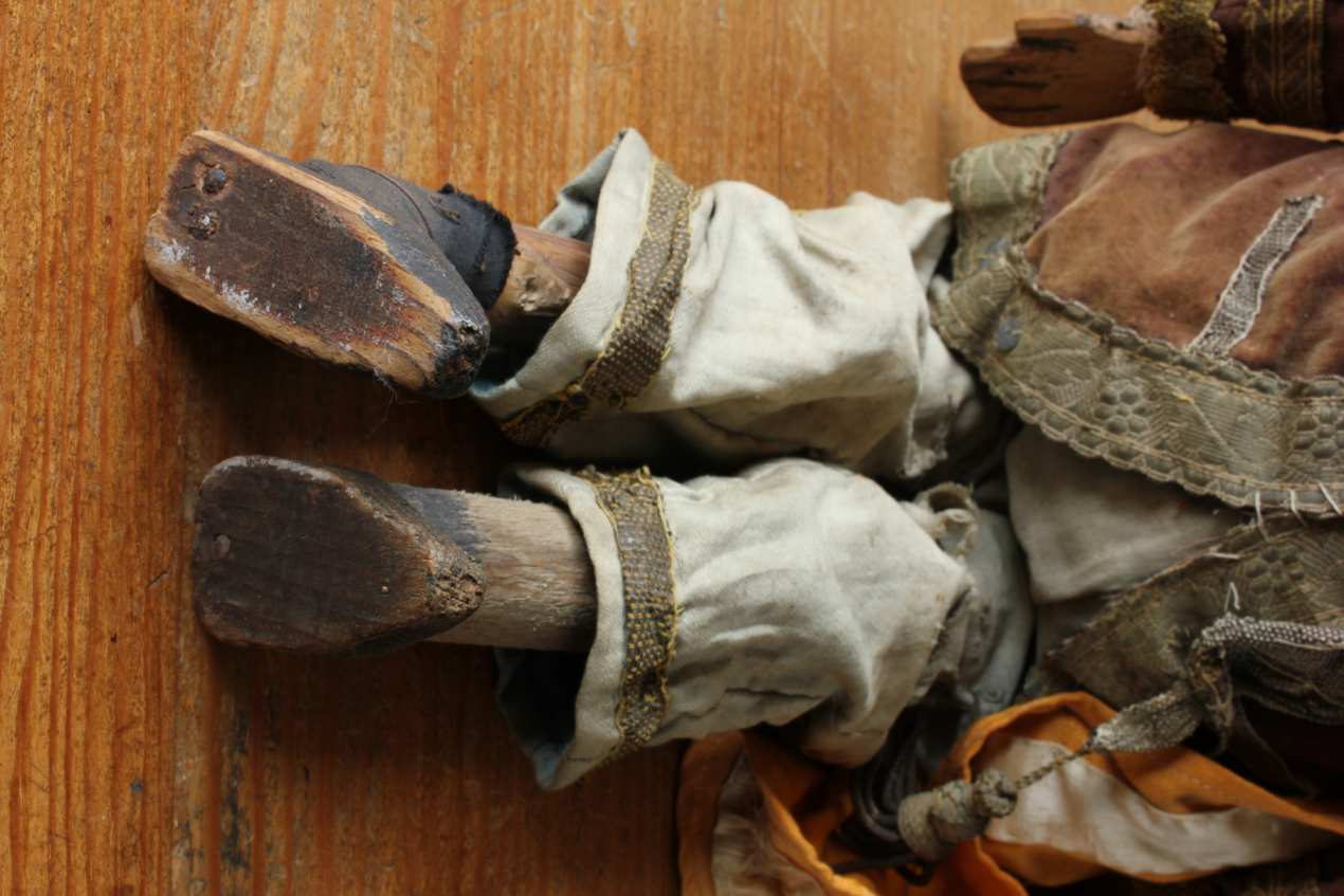 Antique Marionette Figure. French Folk Art Articulated Puppet Mannequin.