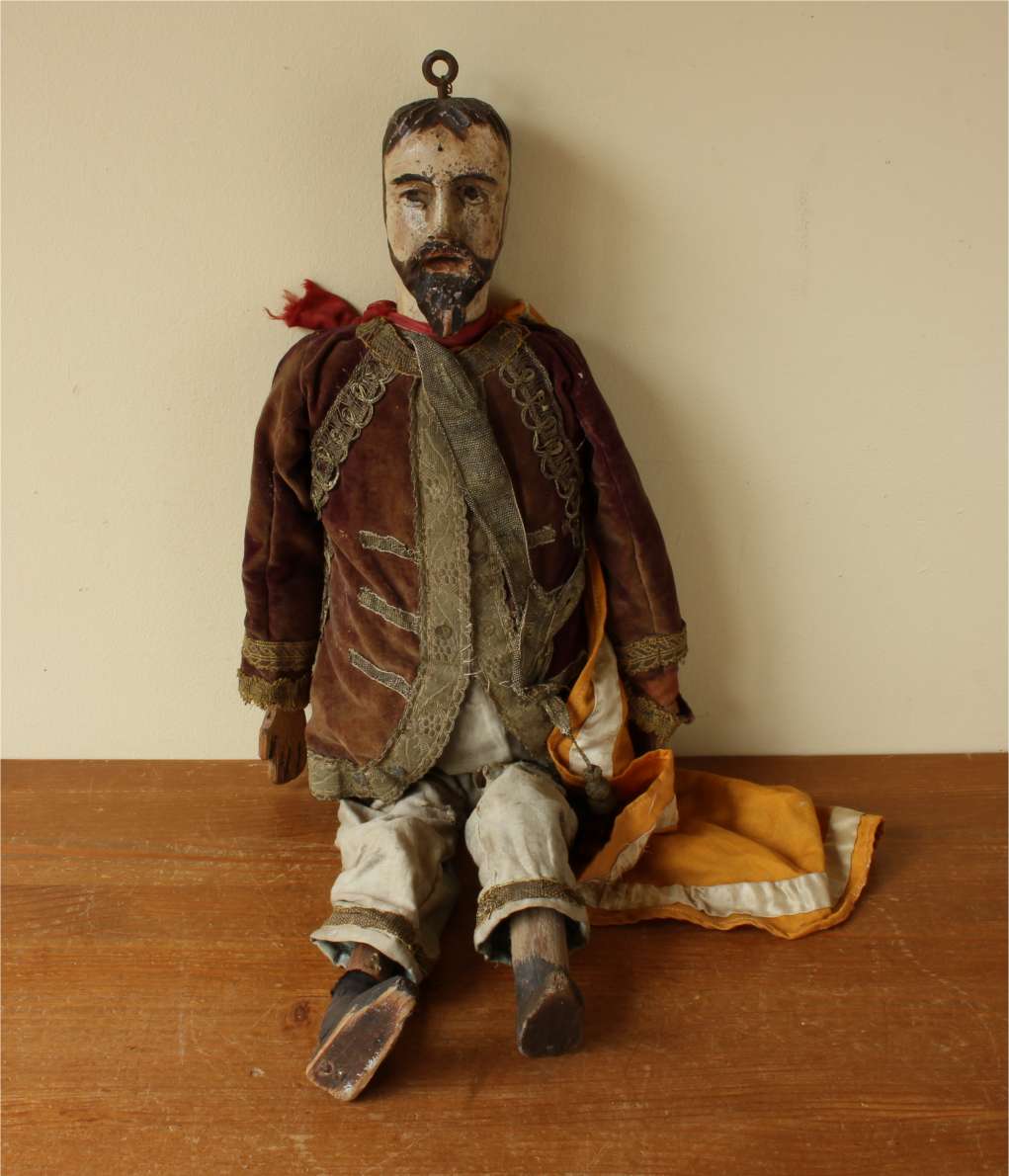 Antique Marionette Figure. French Folk Art Articulated Puppet Mannequin.