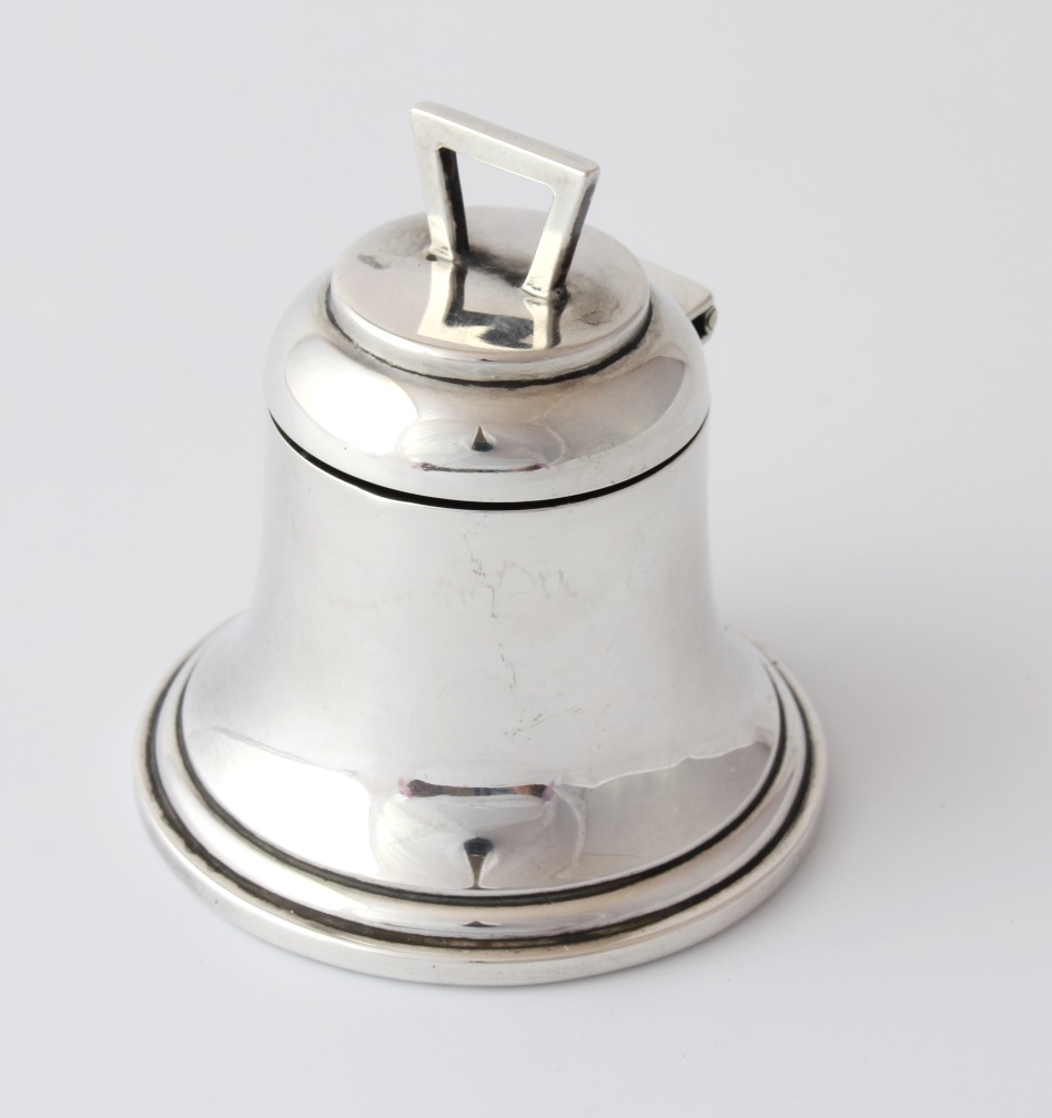 Solid Silver Novelty Bell Shaped Inkwell. Hallmarked 1919 A & J Zimmerman.