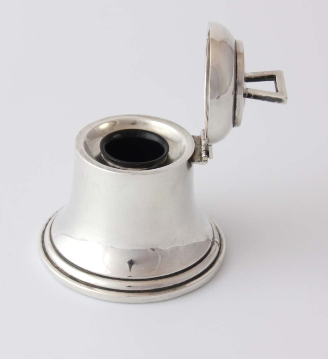 Solid Silver Novelty Bell Shaped Inkwell. Hallmarked 1919 A & J Zimmerman.