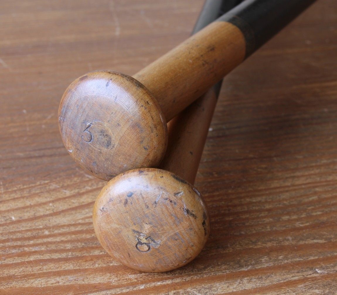 Victorian Black & Gold Indian Clubs / Wood Exercise Meels. c1890.