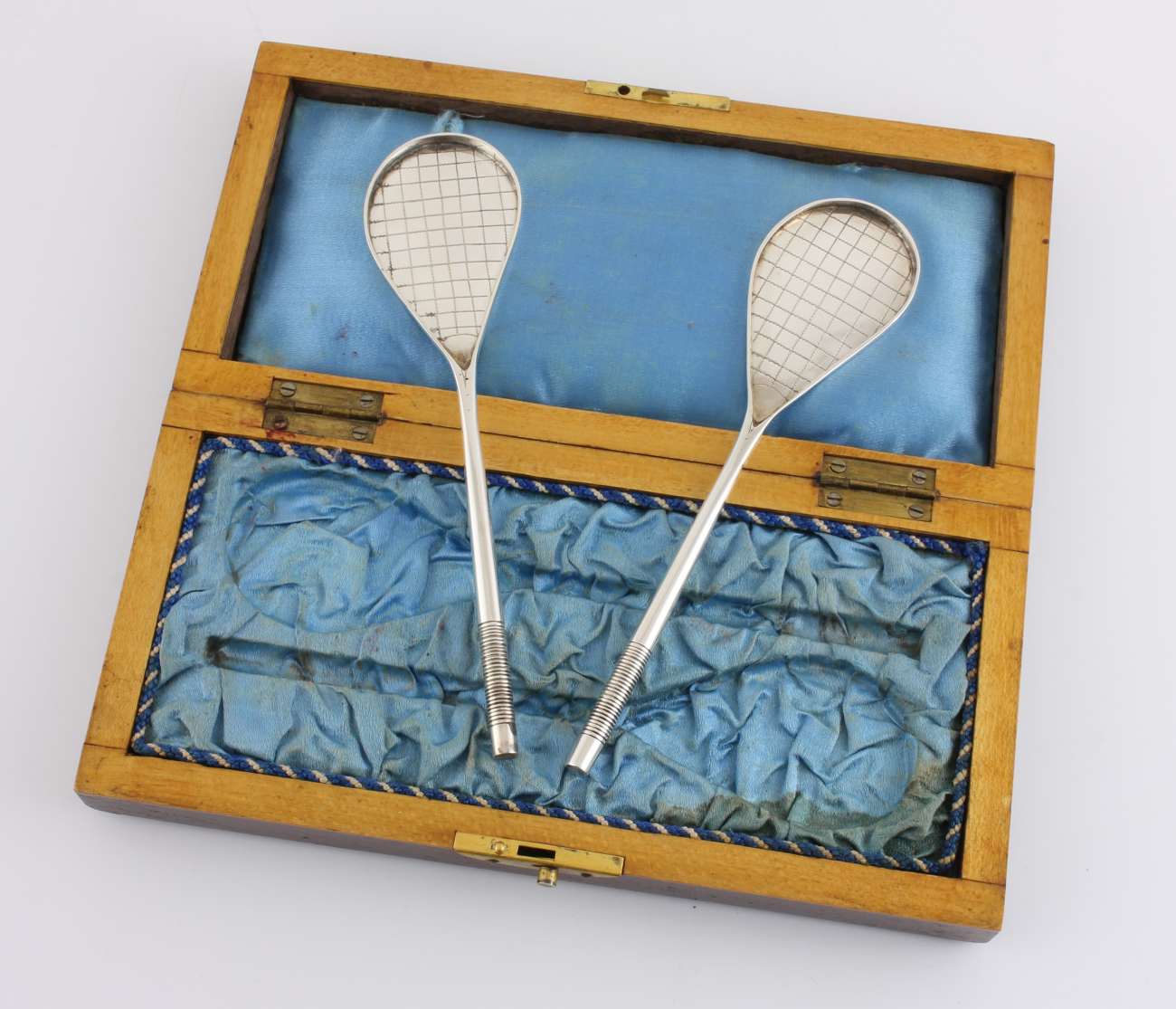 Victorian Pair of Silver Plate Tennis Racket Ice Cream Spoons. Cased.