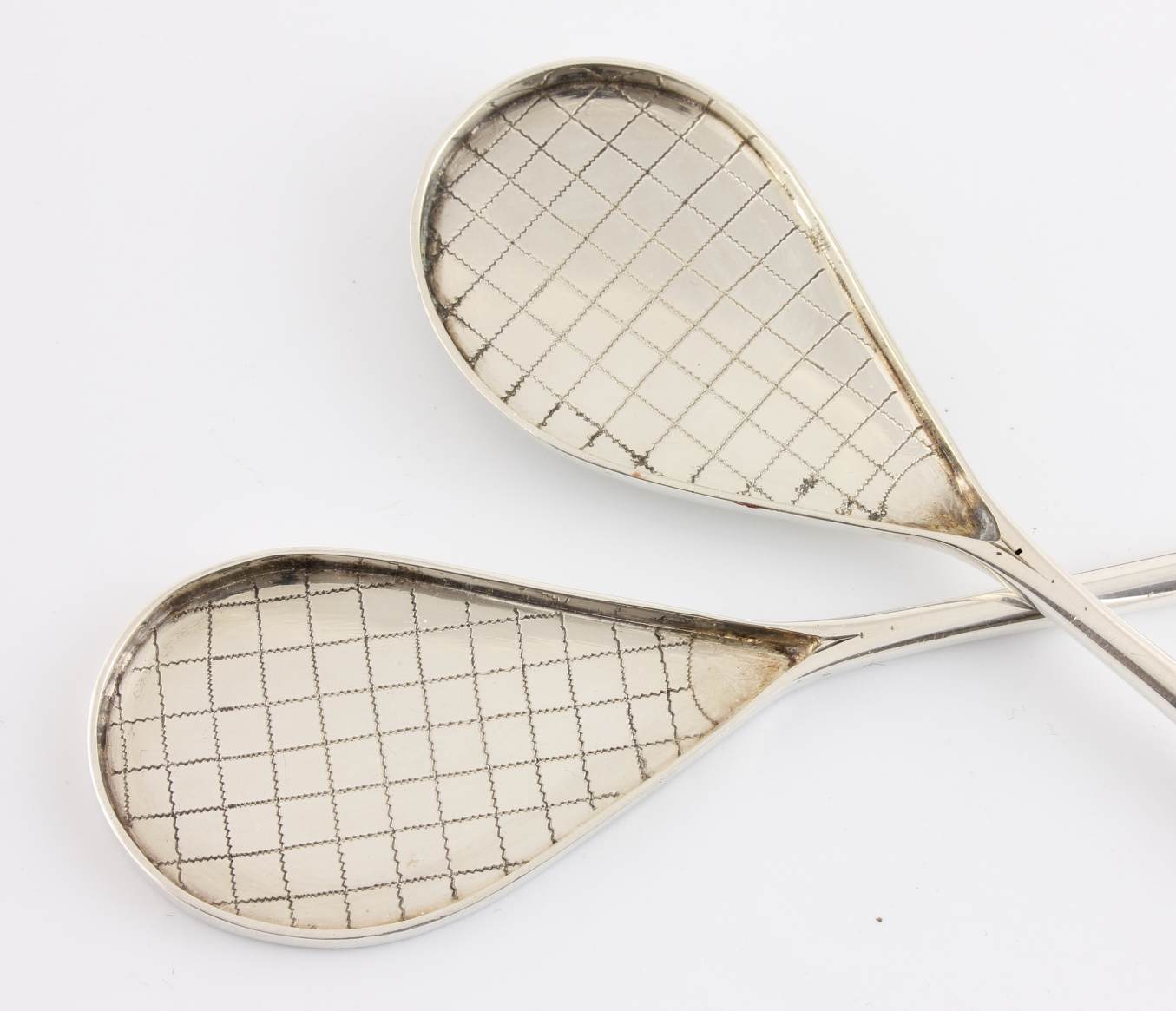 Victorian Pair of Silver Plate Tennis Racket Ice Cream Spoons. Cased.