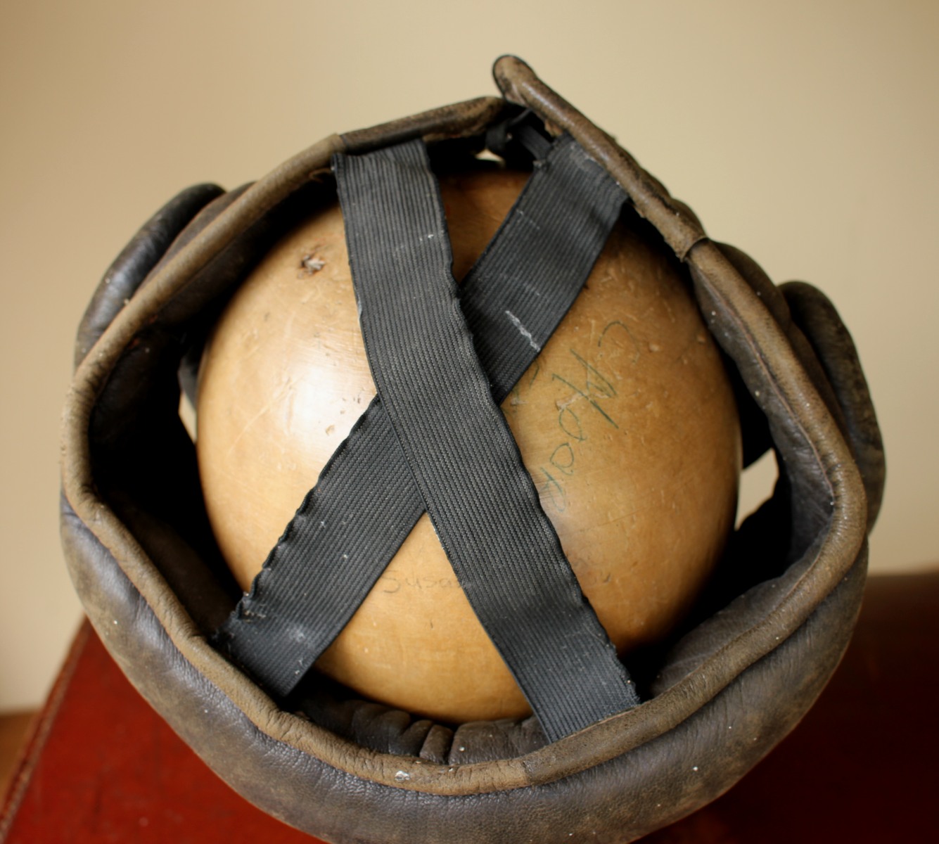 Leather Straw Filled Boxing Head Guard. Antique Boxer's Headgear c1930.